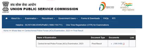 UPSC CAPF AC Result Final Result For CAPF Exam Out PWOnlyIAS
