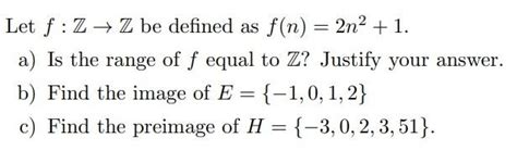 Solved Let F ZZ Be Defined As F N N A Is The Range Chegg