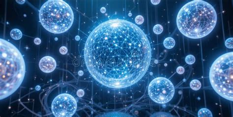 Abstract Network Of Glowing Spheres Interconnected In A Digital