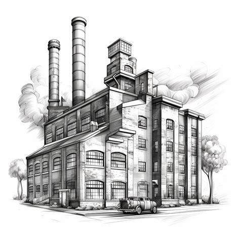 Premium Photo A Drawing Of A Factory With A Truck Parked In Front Of