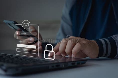 Cybersecurity Data Protection Businessman Using Laptop And Smartphone