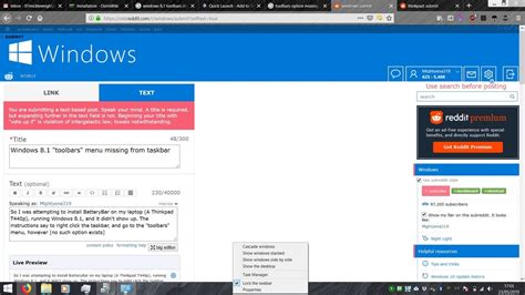 Windows 8 1 Toolbars Menu Missing From Taskbar Windows
