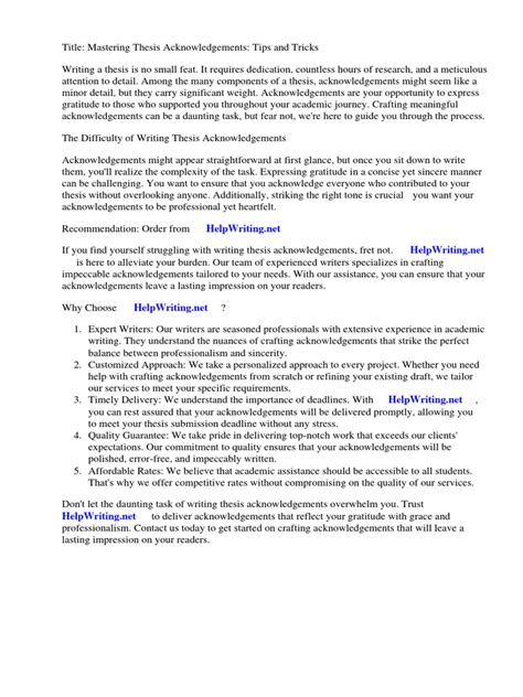 How To Write Thesis Acknowledgements Pdf Thesis