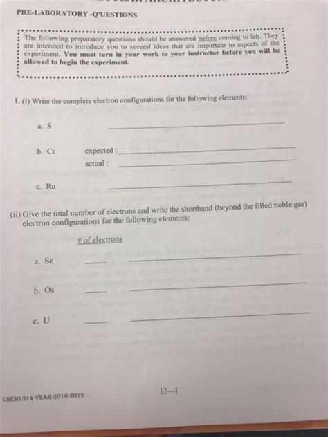 Solved Pre Laboratory Questions The Following Preparatory