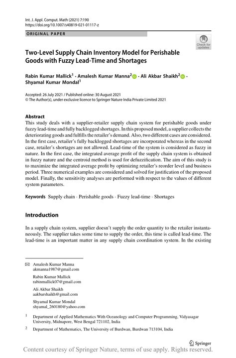 Two Level Supply Chain Inventory Model For Perishable Goods With Fuzzy Lead Time And Shortages