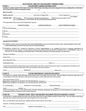 Fillable Online Flsd Uscourts Eleventh Circuit Transcript Order Form Fax Email Print PdfFiller