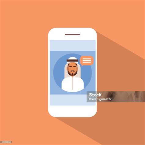 이슬람 사람 채팅 미디어 커뮤니케이션 소셜 네트워크와 스마트 휴대폰 Brand Name Online Messaging Platform에 대한 스톡 벡터 아트 및 기타 이미지
