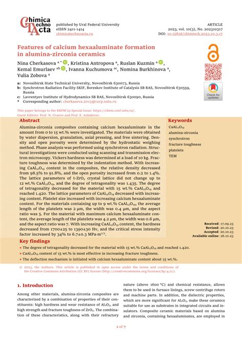 Pdf Features Of Calcium Hexaaluminate Formation In Alumina Zirconia