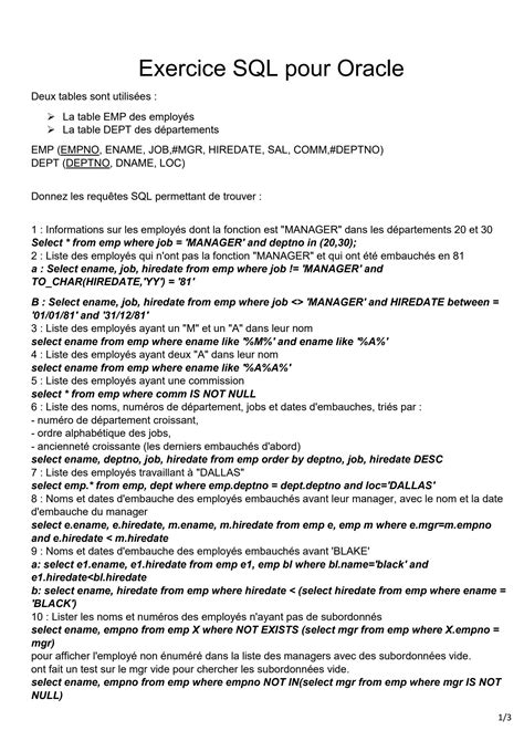 Solution Exercices Sql Studypool