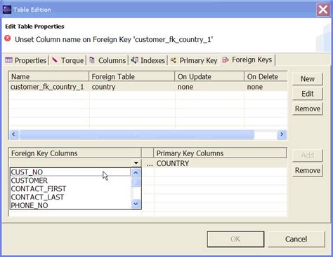 EclipseDatabase Database Editor Properties Table