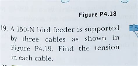 Solved Figure P4 18 19 A 150 N Bird Feeder Is Supported By Three Cables As Shown In Figure P4
