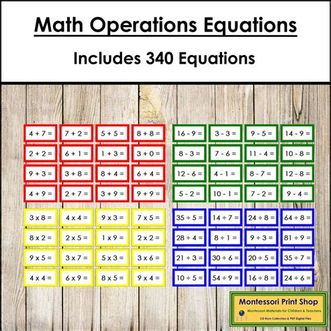 Math Operations Equation Slips Bundle Montessori Color Code Printable Montessori Cards Digital