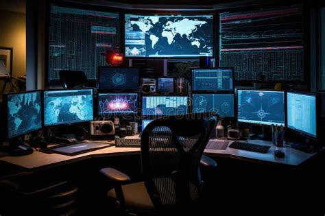 Multi Monitor Cybersecurity Analyst Workstation Monitoring System With