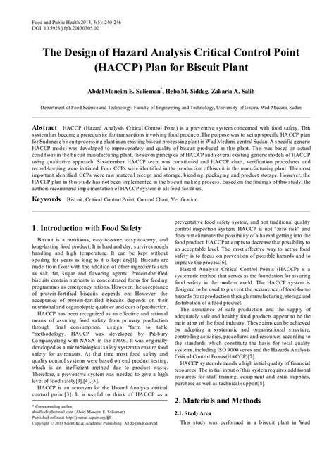 Pdf The Design Of Hazard Analysis Critical Control Point Haccp Plan