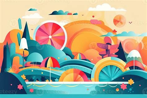 Abstract Illustration Summer Day Theme Vivid Colors Generative Ai