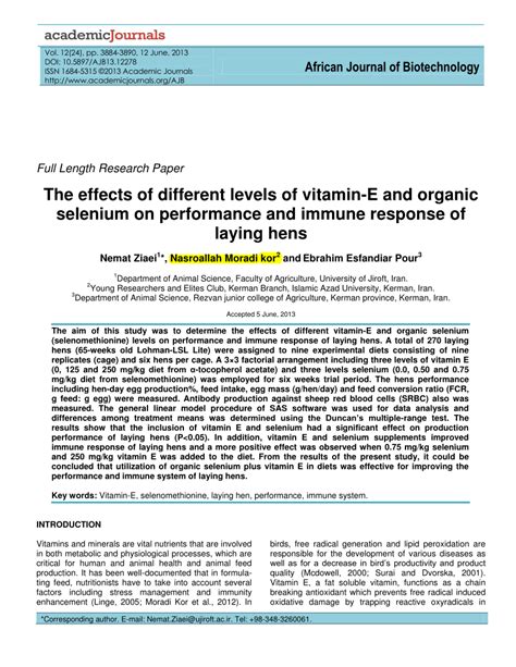 Pdf The Effects Of Different Levels Of Vitamin E And Organic Selenium