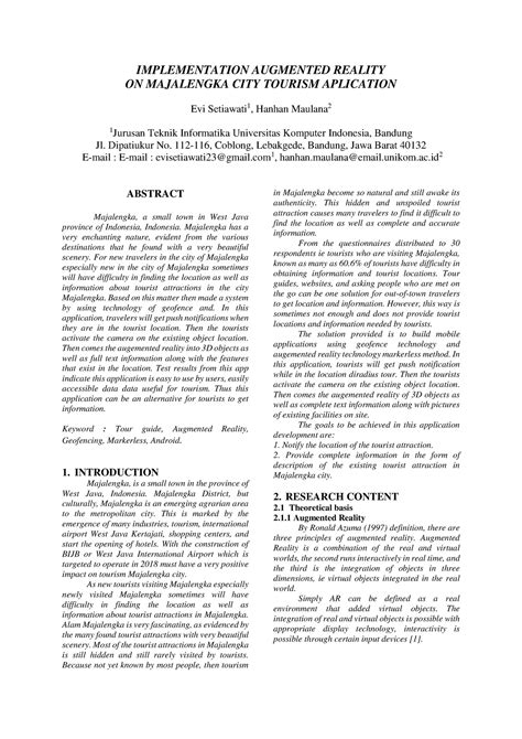 Implementasi Augmented Reality Pada Aplikasi Pemandu Wisata English Implementation Augmented