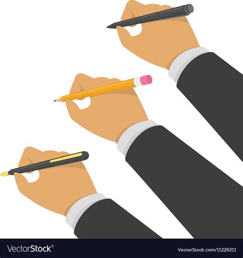 Hands Holding Pen And Pencil Royalty Free Vector Image