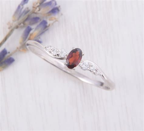 Womens Garnet Promise Ring Silver Garnet Ring Dainty Promise Ring