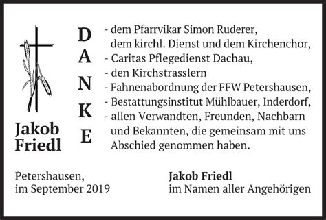 Traueranzeigen Von Jakob Friedl Trauermerkurde