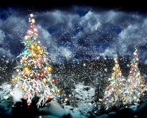 Snowfall And Christmas Tree Lights 4k Wallpaper Download