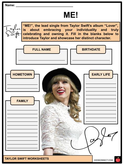 Taylor Swift Worksheets And Facts Life Career Music Albums