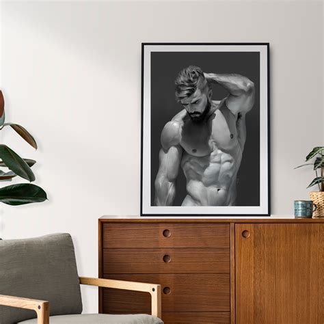 Sensual Masculinity Black And White Shirtless Male Portrait Digital