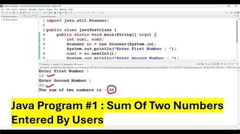 Java Program 1 Sum Of Two Numbers Entered By Users Java Program