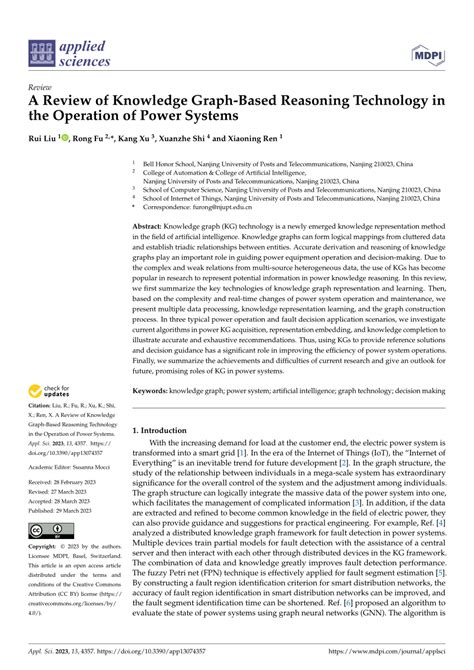 PDF A Review Of Knowledge Graph Based Reasoning Technology In The Operation Of Power Systems