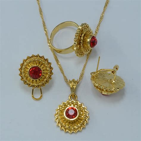 Girl Ethiopian Set Jewelry Gold Plated African Eritrea Wedding Bridal Set Pendant Necklace