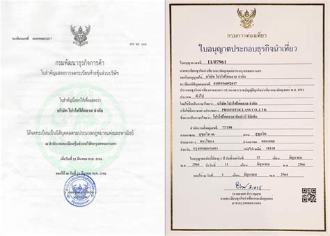 เอกสารจดทะเบียนนิติบุคคล และใบอนุญาตประกอบธุรกิจนำเที่ยว เลขที่ 11 07961 Profotoclass