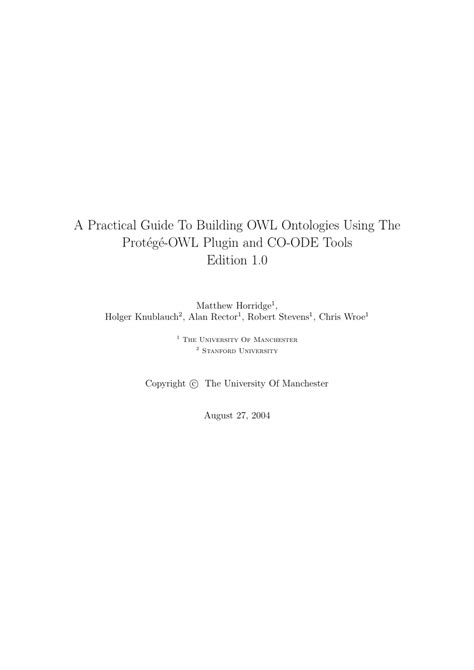 Pdf A Practical Guide To Building Owl Ontologies Using The Protege Owl Plugin And Co Ode Tools