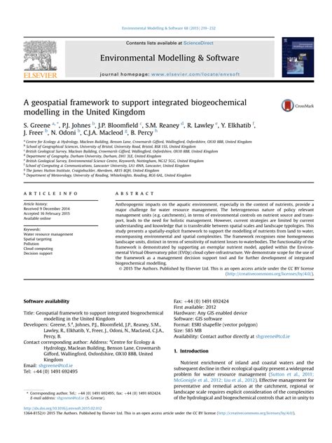Pdf A Geospatial Framework To Support Integrated Biogeochemical Modelling In The United Kingdom