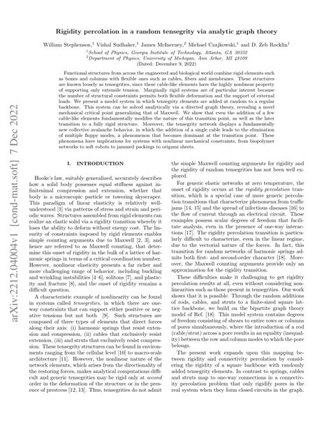 Pdf Rigidity Percolation In A Random Tensegrity Via Analytic Graph Theory