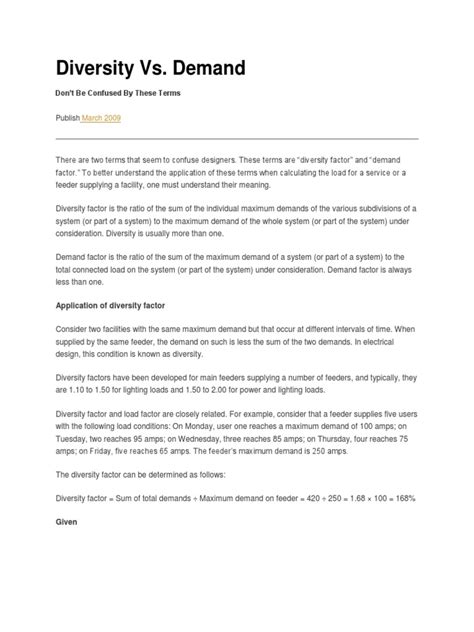 Diversity Vs Demand Factor Pdf Manufactured Goods Power Physics