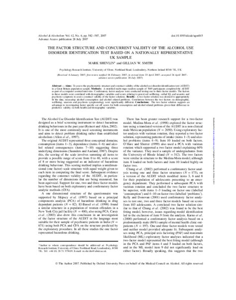 Pdf The Factor Structure And Concurrent Validity Of The Alcohol Use