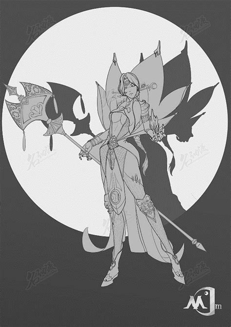 黑白短发女元素使原创御姐魔法师线稿立绘 角色原画作品图片素材