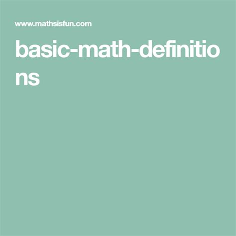 Basic Math Definitions