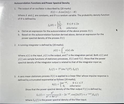 Solved Autocorrelation Functions And Power Spectral Density