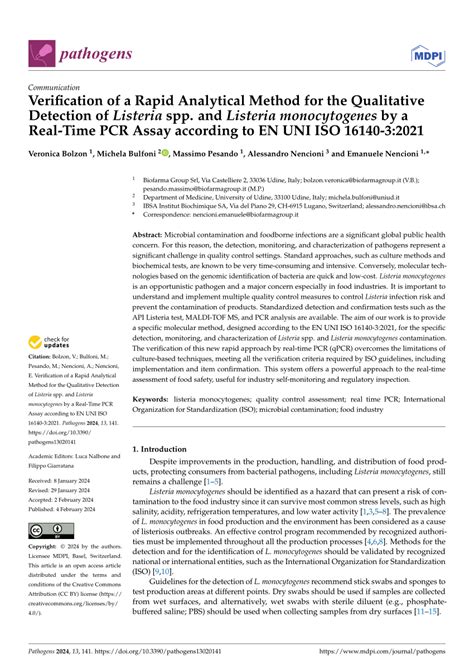 Pdf Verification Of A Rapid Analytical Method For The Qualitative Detection Of Listeria Spp