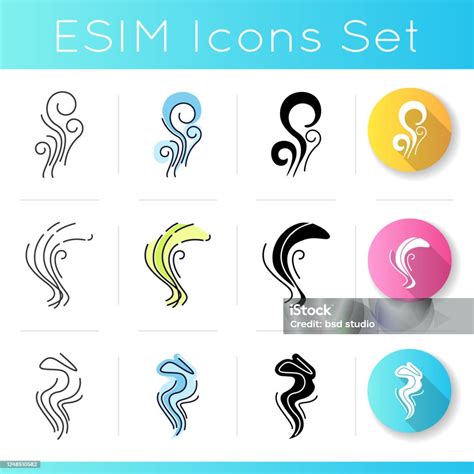 냄새 아이콘 세트입니다 좋은 나쁜 향기 유체 냄새 향수 향기 냄새 나는 악취 향기로운 향기 곡선 연기 스트림 연기 소용돌이 선형