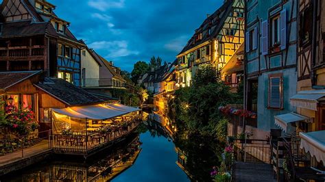 Hd Wallpaper Waterway Reflection Colmar Town Canal Sky City