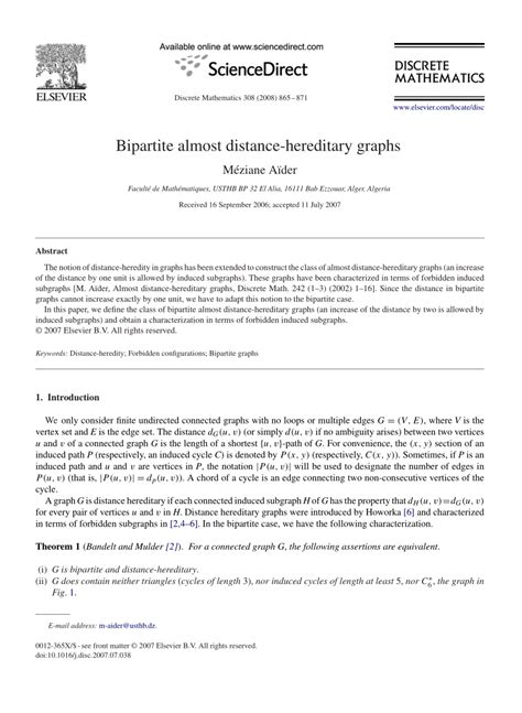 pdf bipartite almost distance hereditary graphs