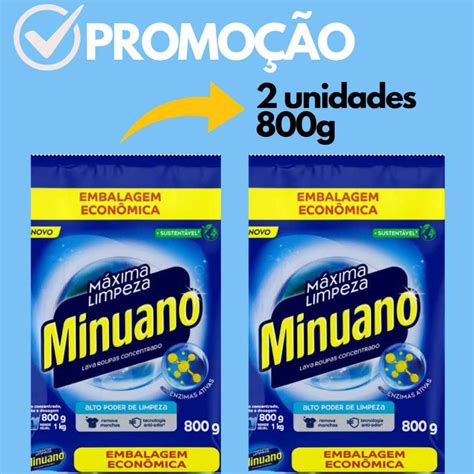 2 Pacotes Sabão Em Pó Minuano 800g Cada Lava Roupas Lavanderia Envio