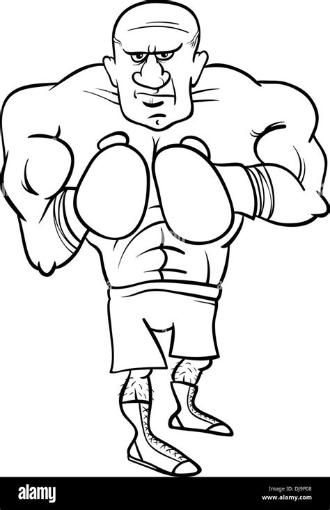 Dessin Animé En Noir Et Blanc Illustrations De Boxer Sportif Ou Combattant Pour Coloring Book