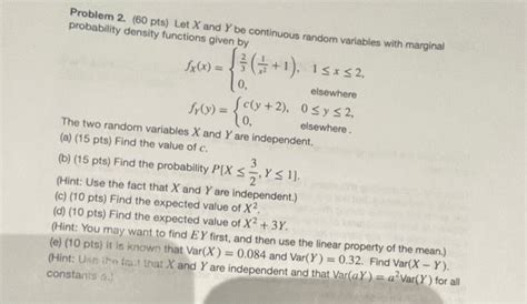solved problem 2 60 pts let x and y be continuous random