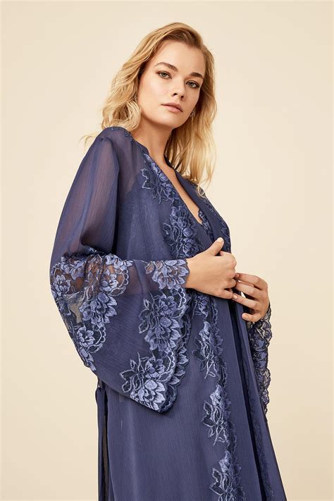 Sapphire Long Silk Chiffon Robe Set Indigo Bocan Couture