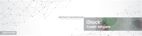 추상적 기하학적 배경과 점과 선을 연결하는 웹 사이트 헤더 또는 배너 디자인 글로벌 네트워크 연결 텍스트에 대한 주부 배경과 공간을 가진 디지털 기술 연결에 대한 스톡 벡터