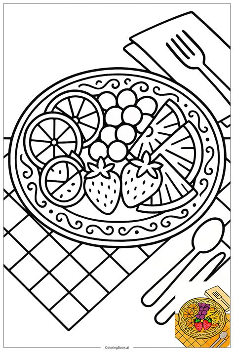과일이 가득한 골든 디저트 플래터 색칠하기 페이지 무료 Pdfandpng 인쇄 가능