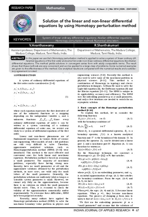 Pdf Solution Of The Linear And Non Linear Differential Equations By Using Homotopy